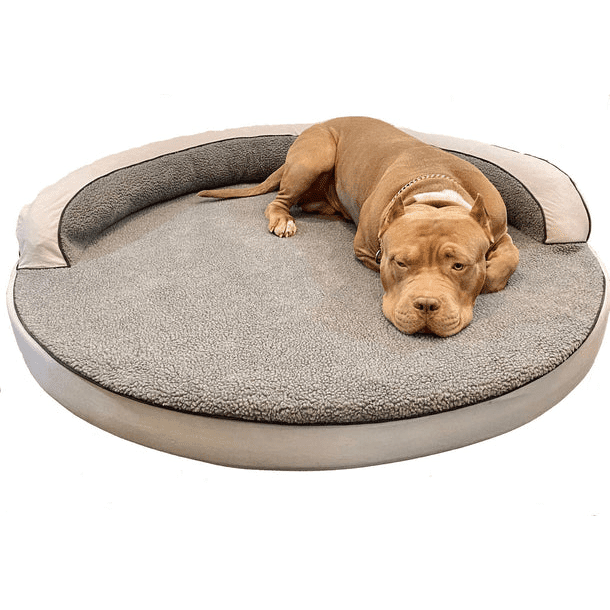 Orthopedic Large Round Dog Bed (With Sherpa Bolster Top)